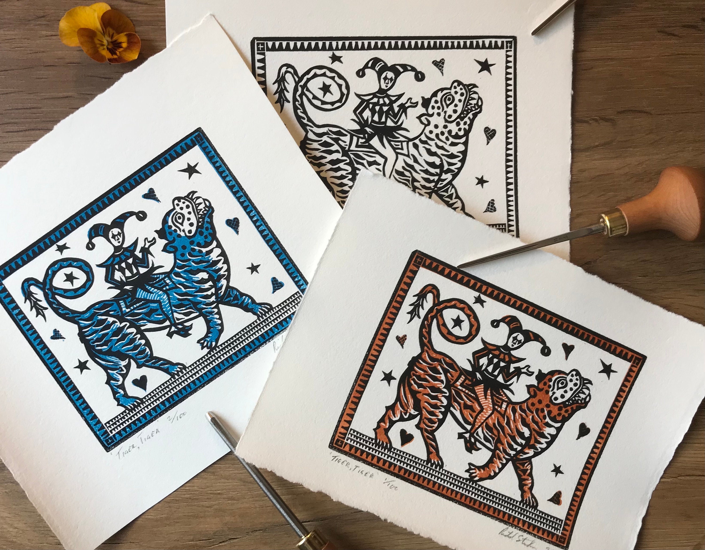 Tiger Tiger Limited Edition Linocut Richard Studer | Etsy