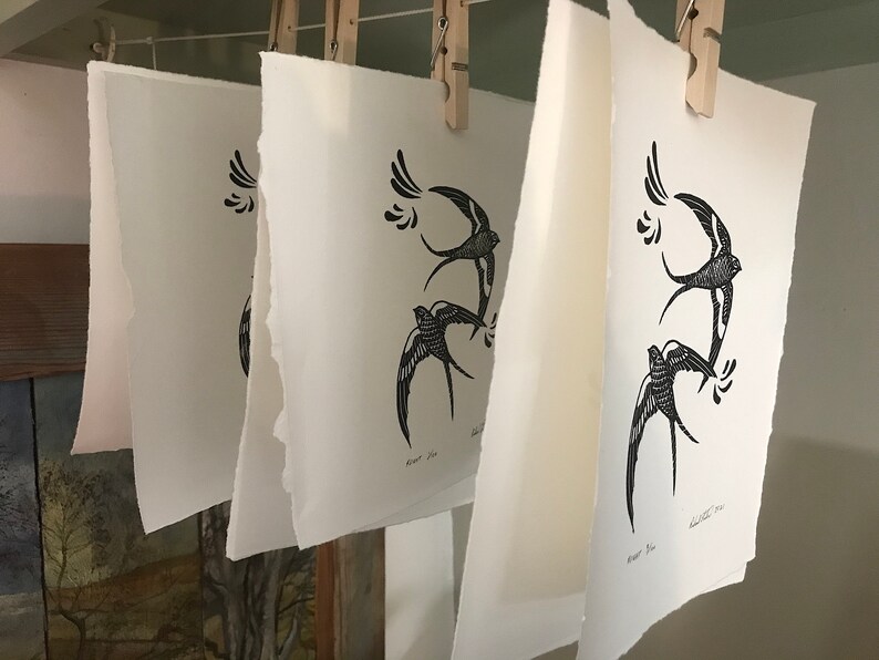 Flight Linocut Limited Edition Swift Swallows Bird Art | Etsy