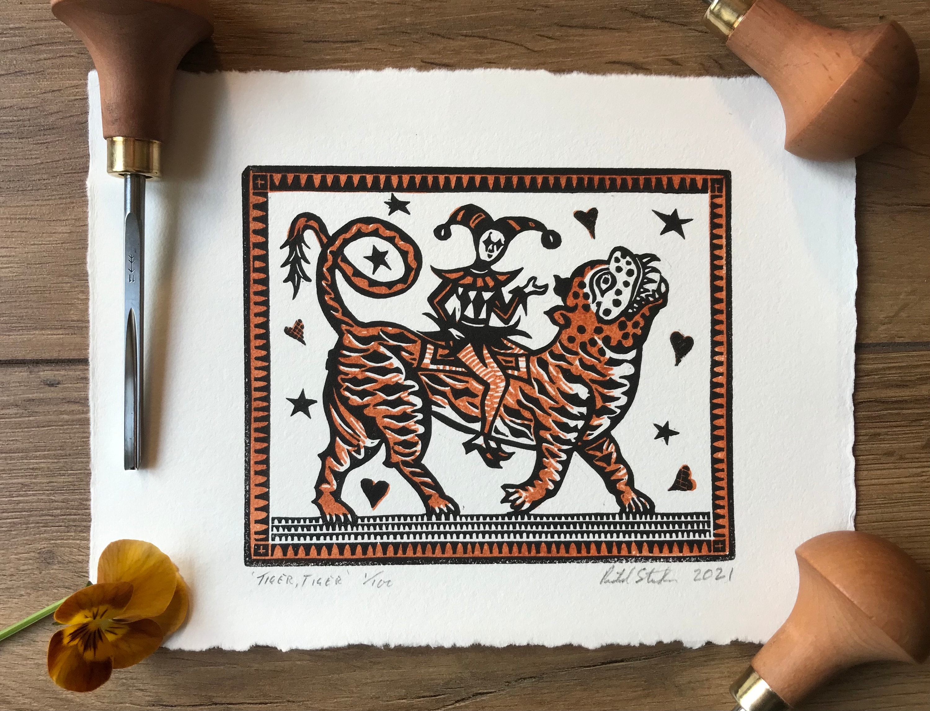 Tiger, Tiger Limited Edition, Linocut, Richard Studer, Handmade, Circus ...