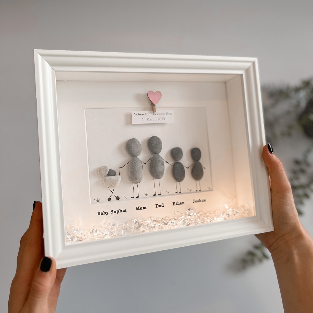 Family Personalised With Pram New Parents Gift Personalised Pebble Art ...