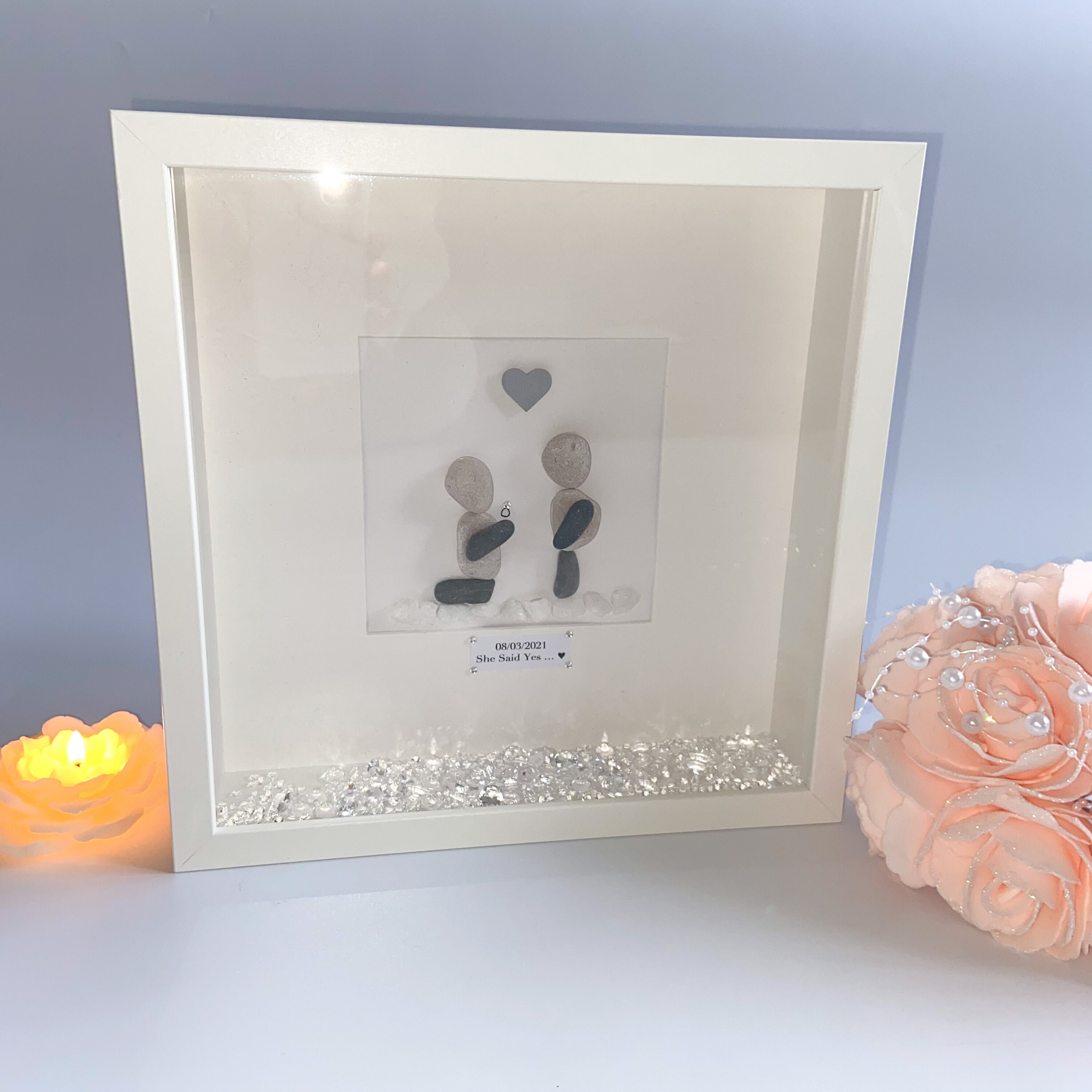 Engagement Pebble Art Personalised Frame Engagement Box Frame | Etsy UK