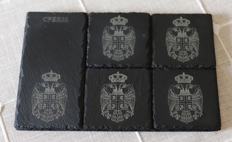 Laser Engraved Slate Coaster Set: Serbian Coat of Arms Serving Boards ...