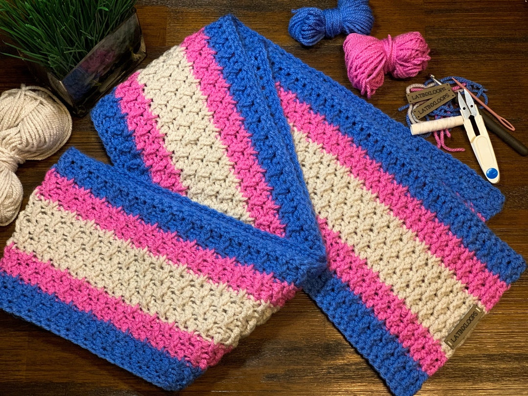 Transgender Pride Flag Scarf – Handmade Crochet – Soft Unisex Winter ...
