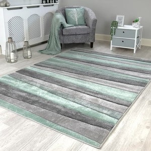 New Small Large Duck Egg Light Blue Silver Grey Wave Design Area Rugs ...