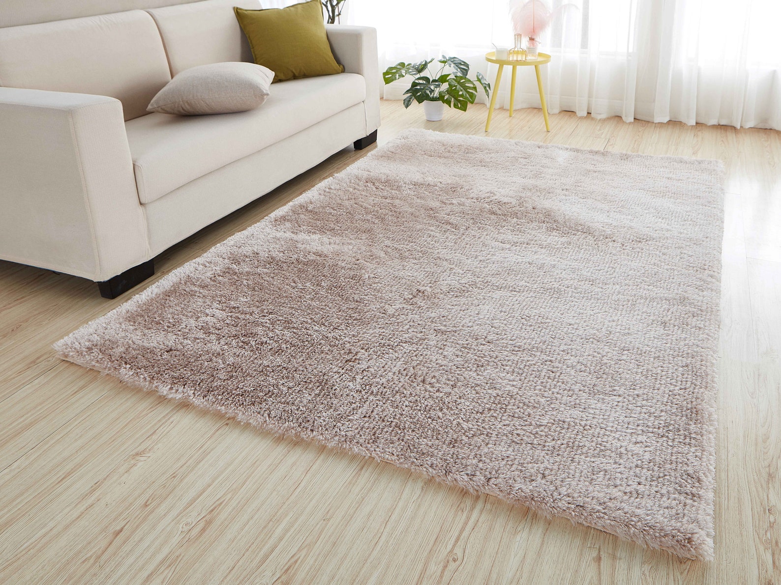 New Natural Oyster Cream Thick Silky Soft Shag Pile Rug Modern ...