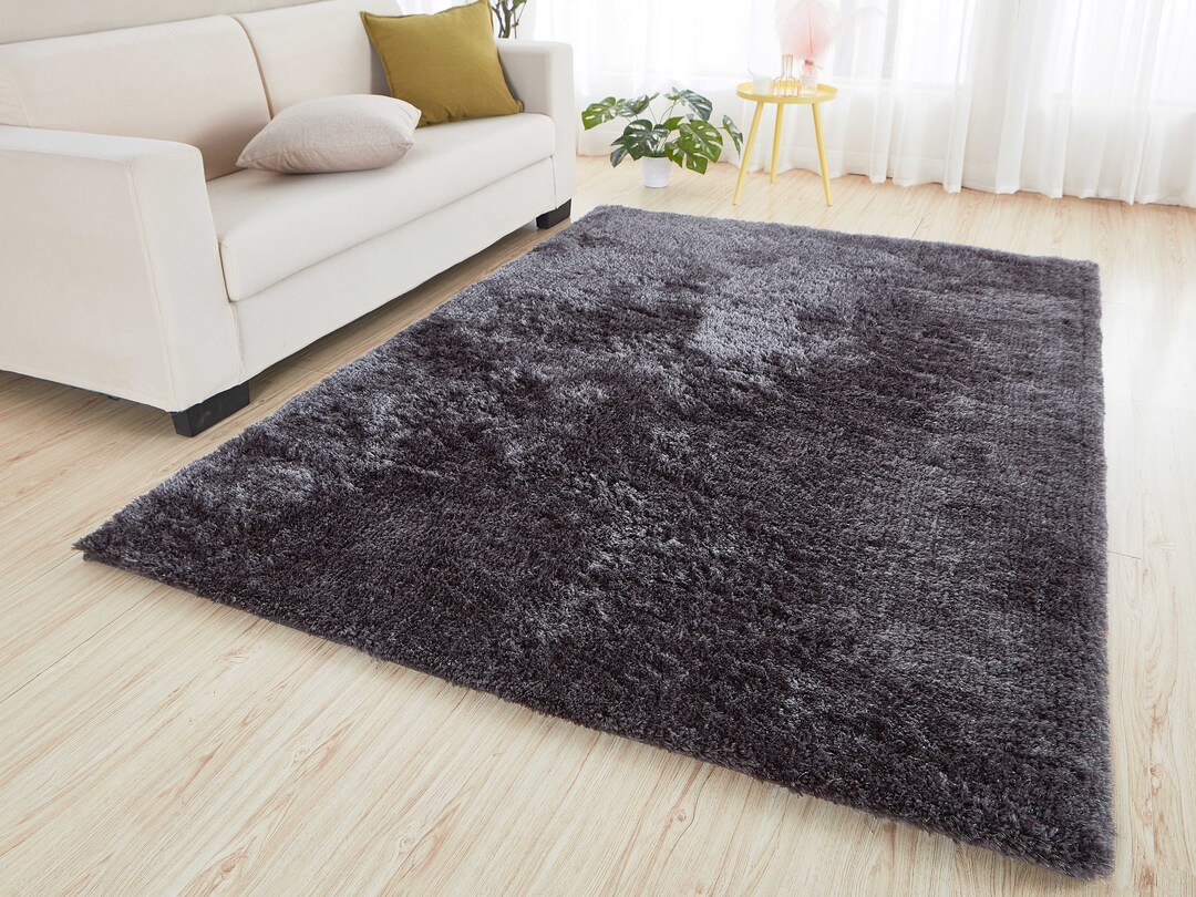 New Dark Grey Thick Silky Soft Shag Pile Rug Modern Luxurious High ...