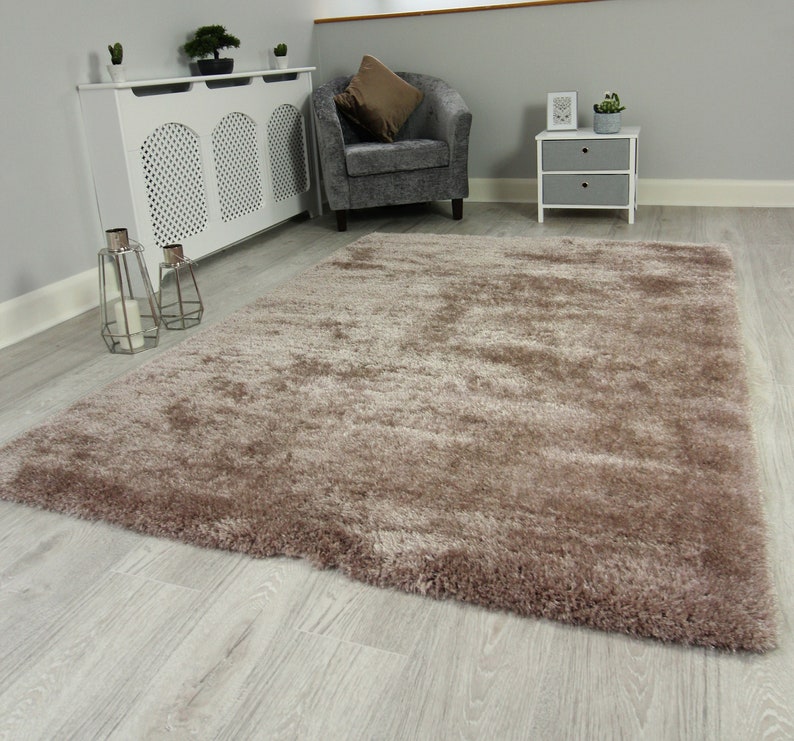 New Plush Beige Thick Silky Soft Shag Pile Rug Modern Luxurious High ...