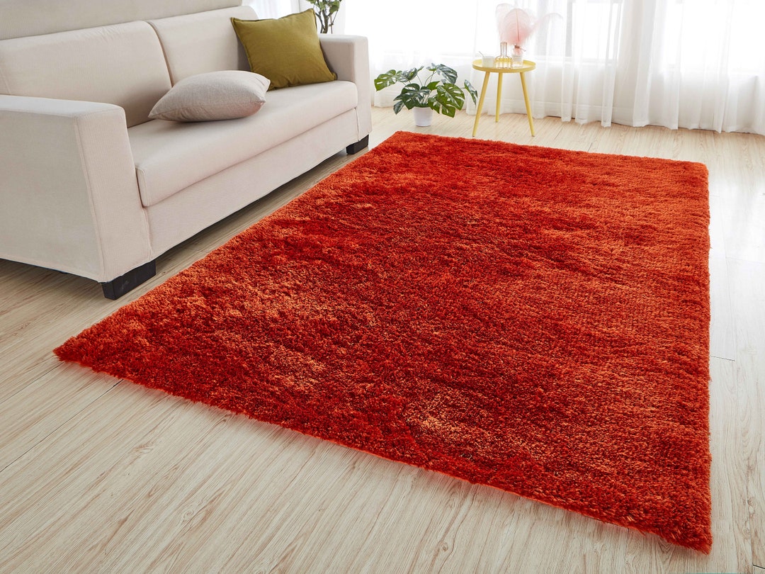 New Tumeric Terra Burnt Orange Rust Thick Silky Soft Shag Pile Rug ...