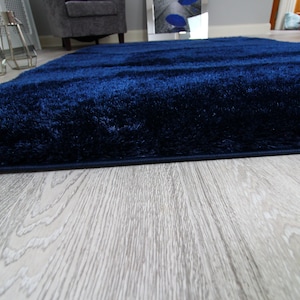 New Plush Navy Blue Thick Silky Soft Shag Pile Rug Modern Luxurious ...