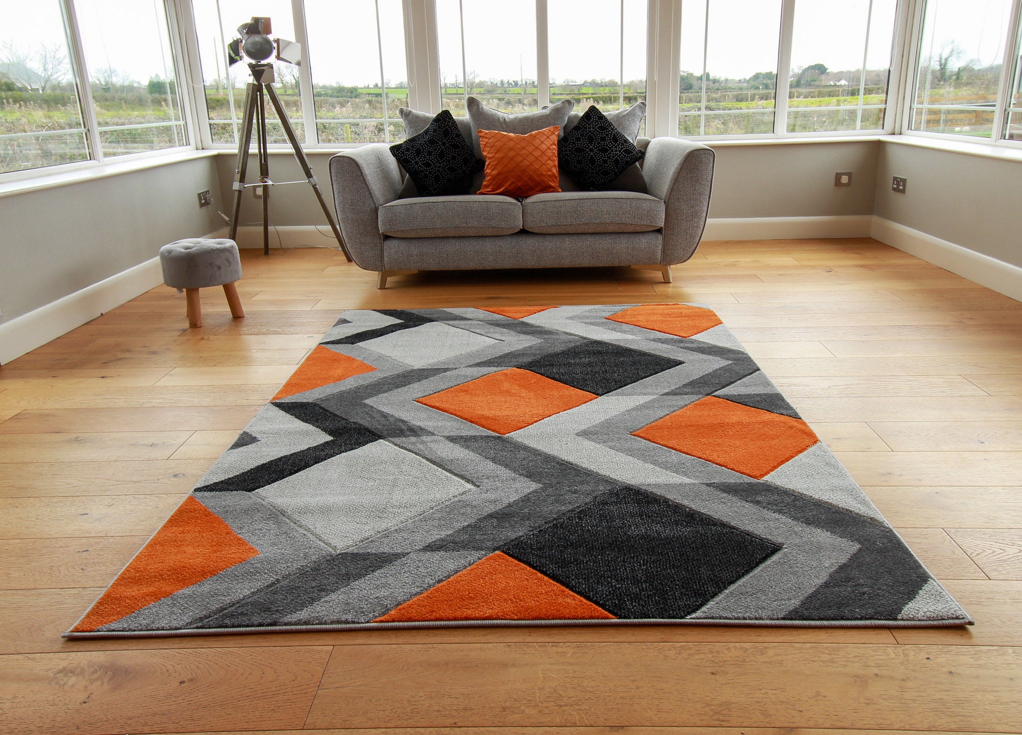 New Orange Silver Grey Rugs Small Large Mats Modern Contemporary Design ...