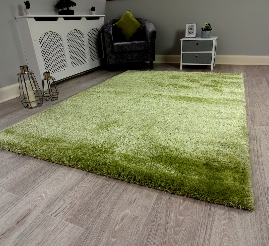 New Plush Green Thick Silky Soft Shag Pile Rug Modern Luxurious High ...