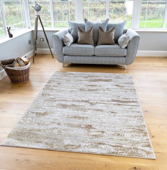 New Modern Beige Gold Cream Metallic Marble Wave Design Rug | Etsy UK