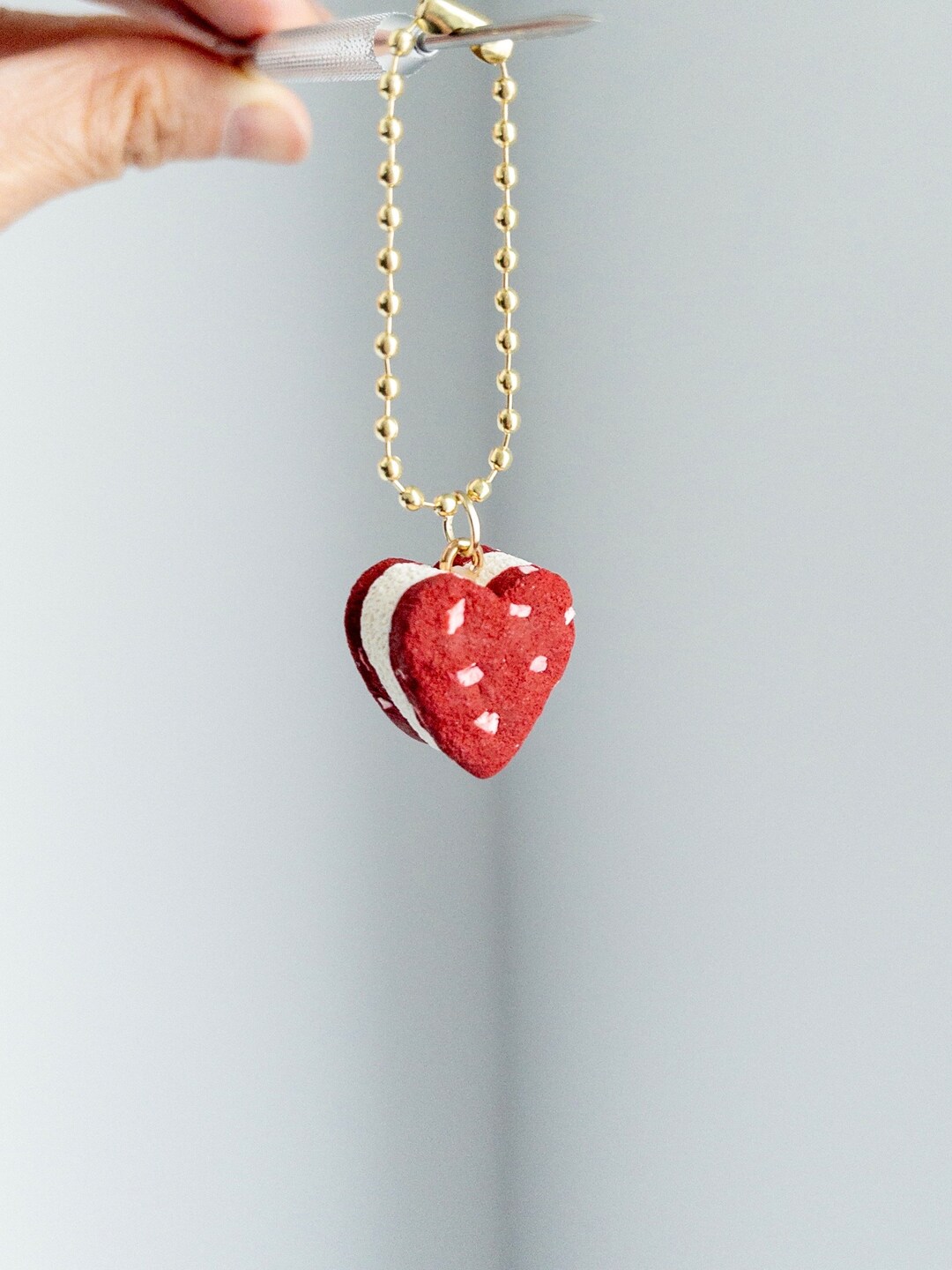 Polymerclay Cookie Charm, Ice Cream Sandwich Charm, Heart Clay Keychain ...