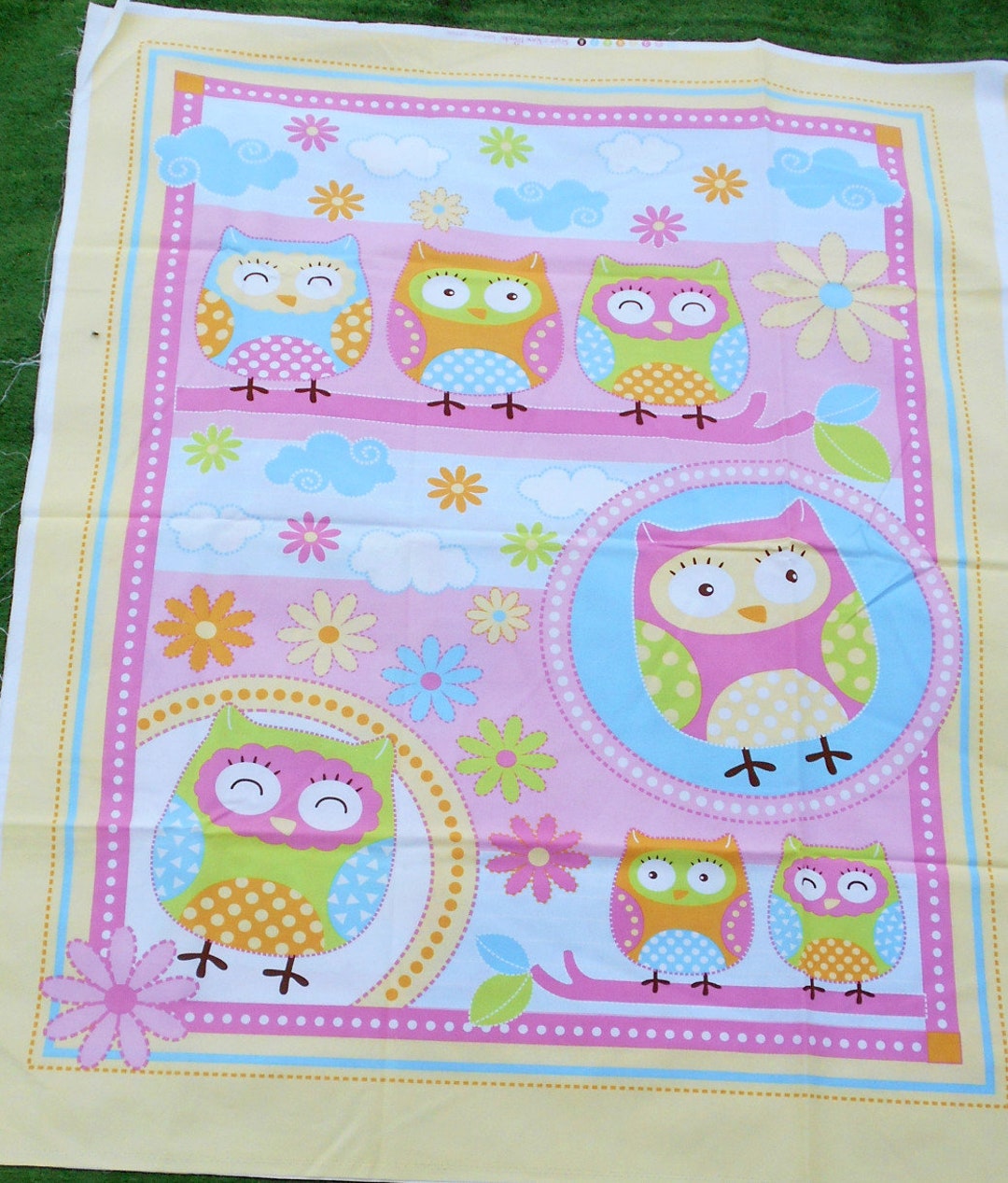 Cute Owls Cot or Craft Panel, 100% Quilting Cotton, Baby Girl's Pink ...