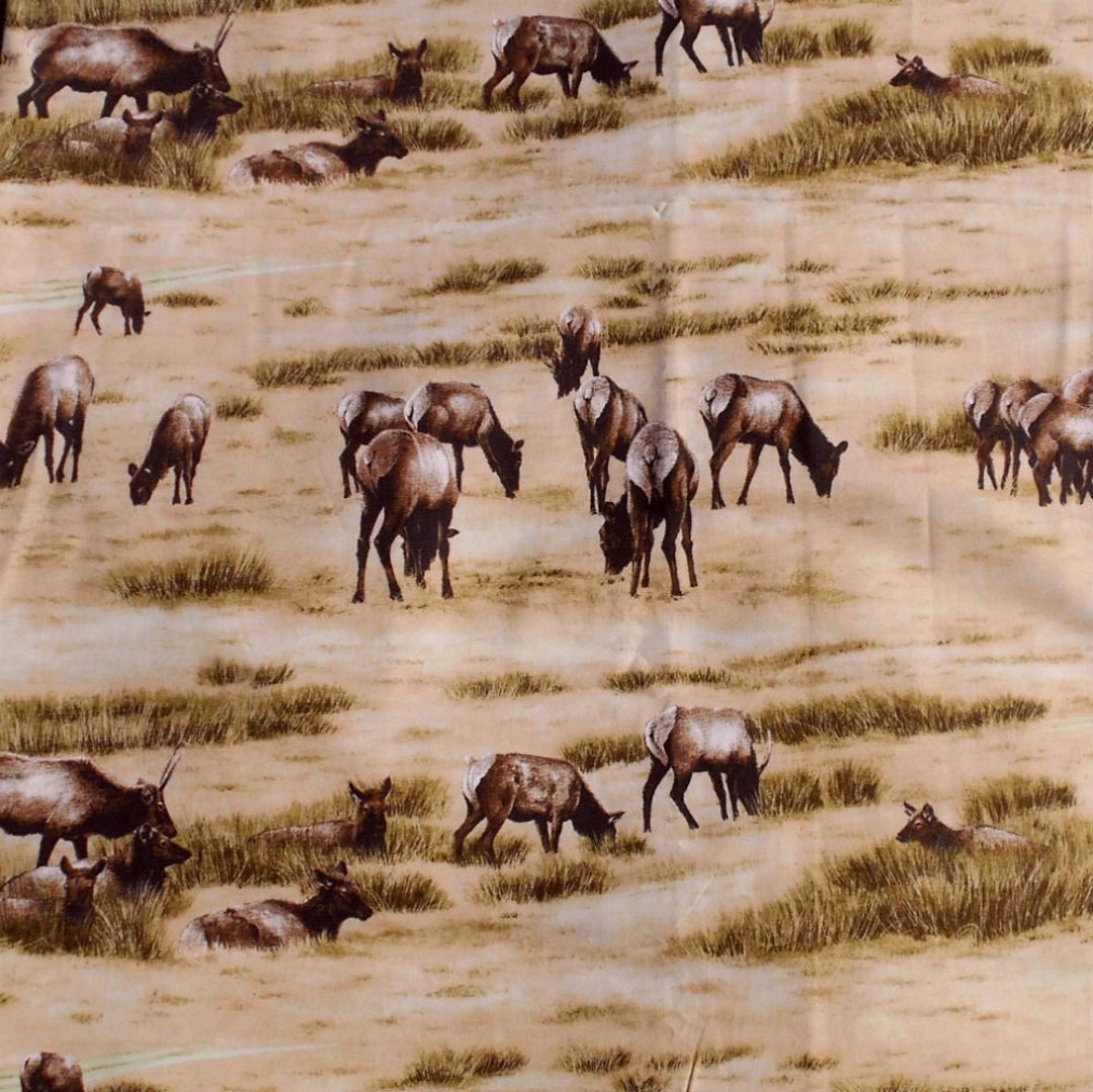 90 Cm Elk 100% Cotton Fabric, Wapiti Deer in the Wild Quilting Cotton ...