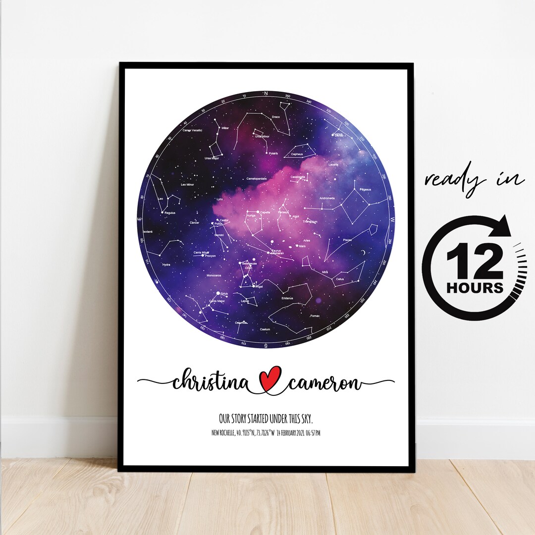Star Map, Custom Star Map by Date, Constellation Map, Star Map Print ...