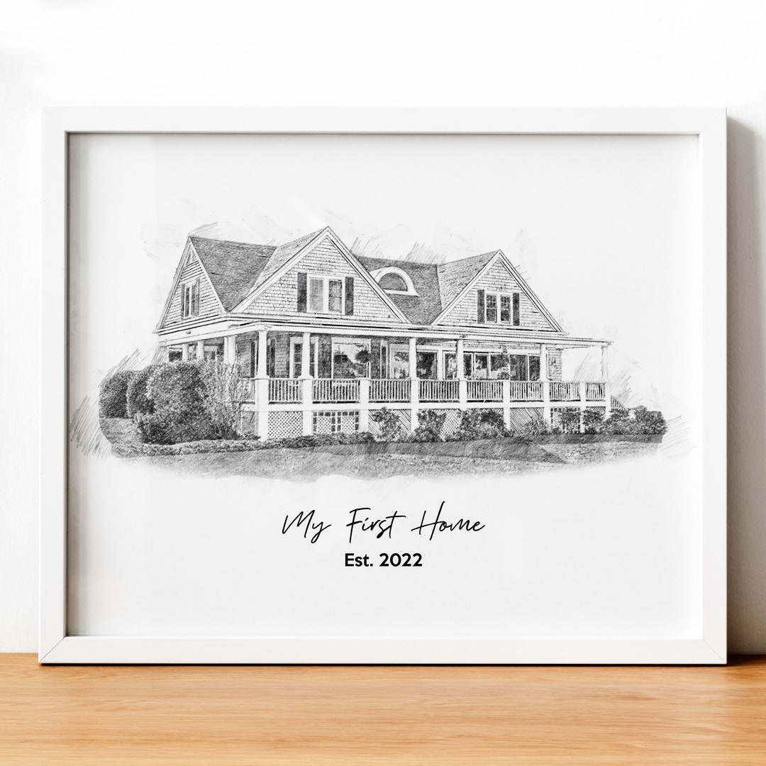 House Portrait, Custom Pencil House Sketch, Christmas Gift, Wedding ...