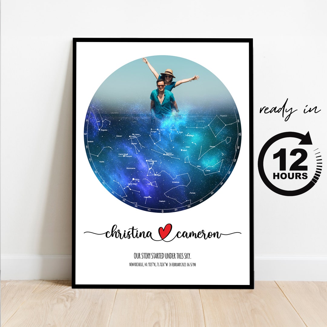 Custom Star Map With Photo, Star Map by Date, Constellation Map, Star ...