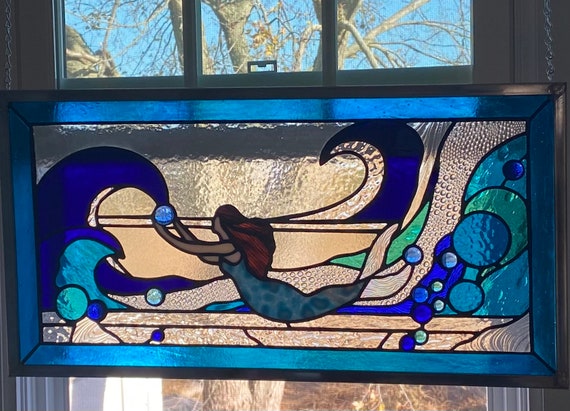 Stained Glass Panel Handcrafted Mermaid Stained Glass Window | Etsy