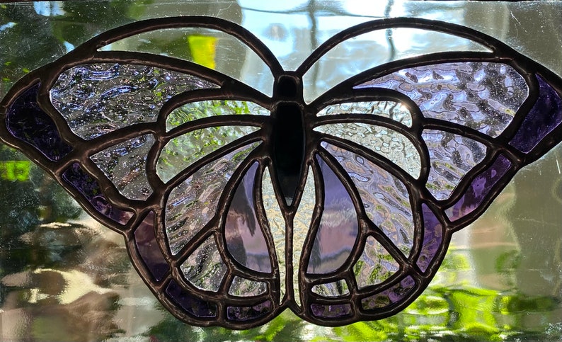 Stained Glass Purple Butterfly Window Panel - Etsy