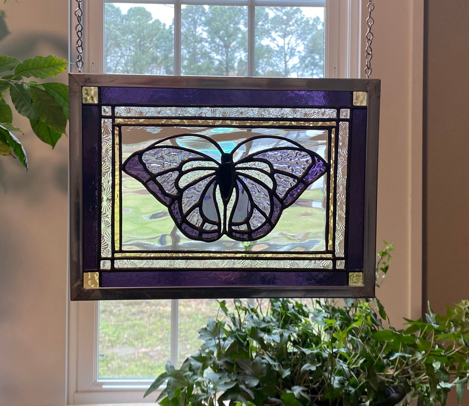 Stained Glass Purple Butterfly Window Panel - Etsy