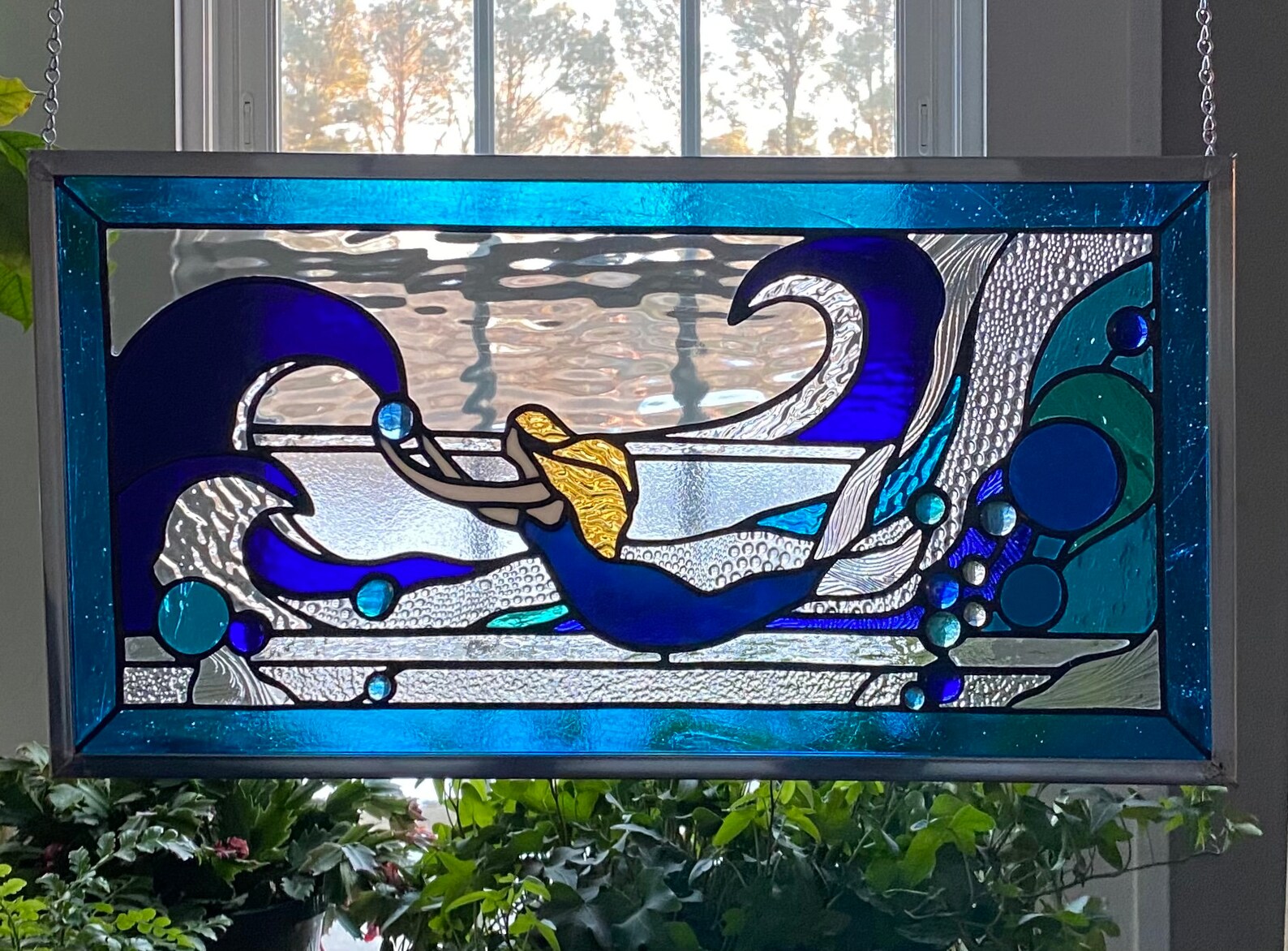 Stained Glass Panel, Handcrafted Mermaid Stained Glass Window Panel ...