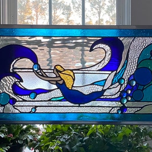 Stained Glass Panel, Handcrafted Mermaid Stained Glass Window Panel ...