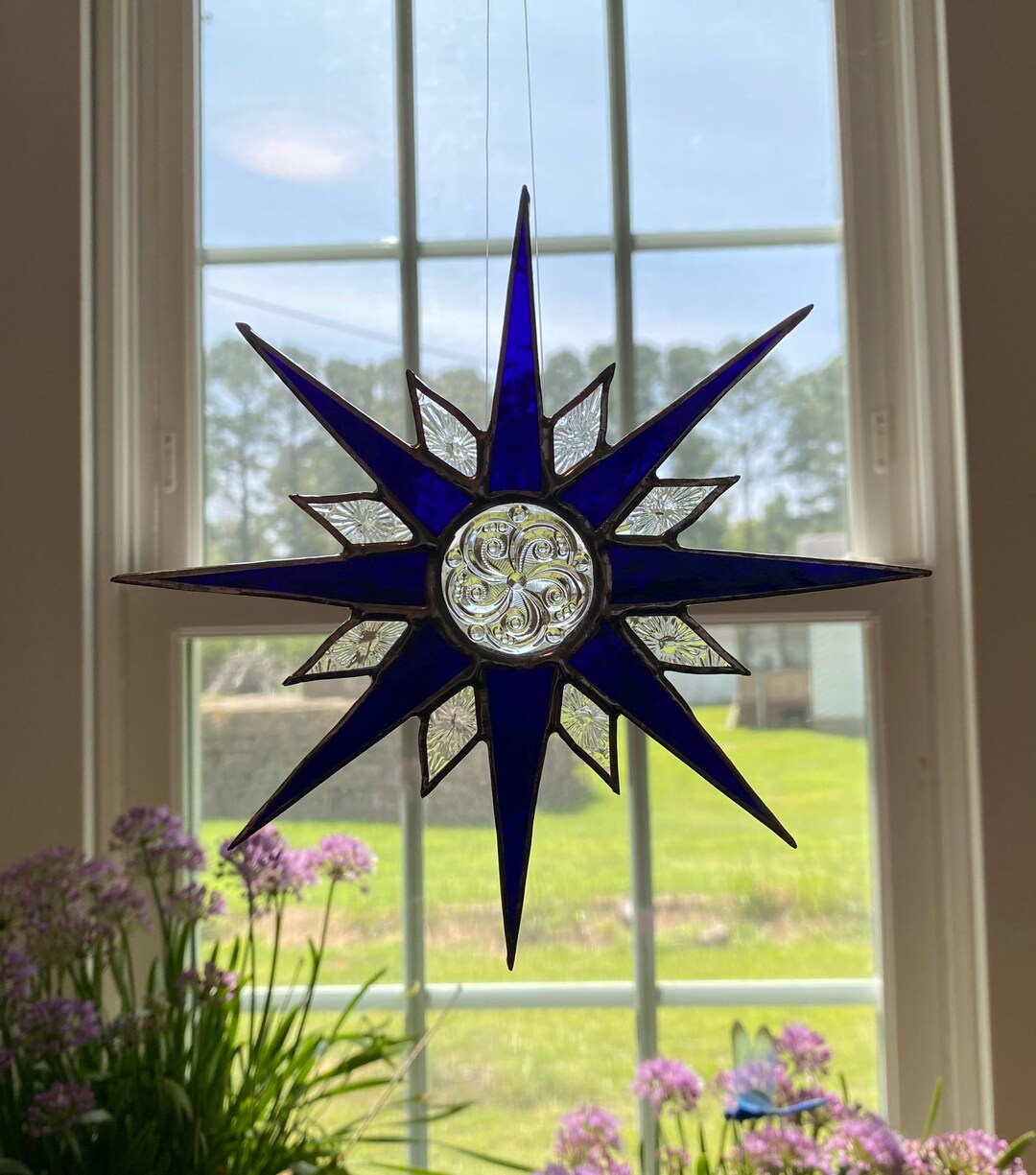 Cobalt Blue Stained Glass Sunburst Suncatcher - Etsy