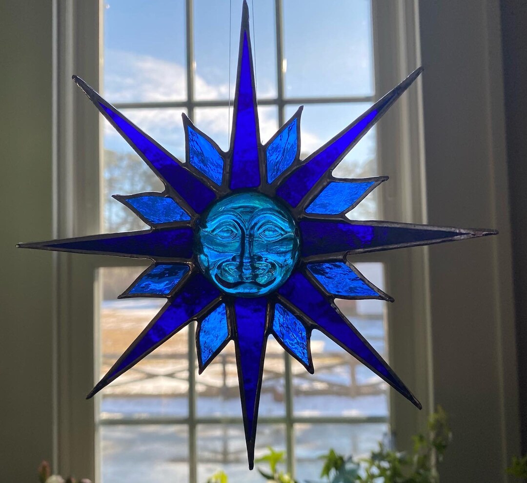 Stained Glass Blue Sunburst Suncatcher, Sun Suncatcher - Etsy