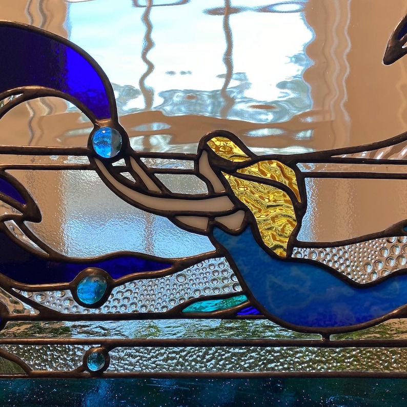 Stained Glass Panel, Handcrafted Mermaid Stained Glass Window Panel ...