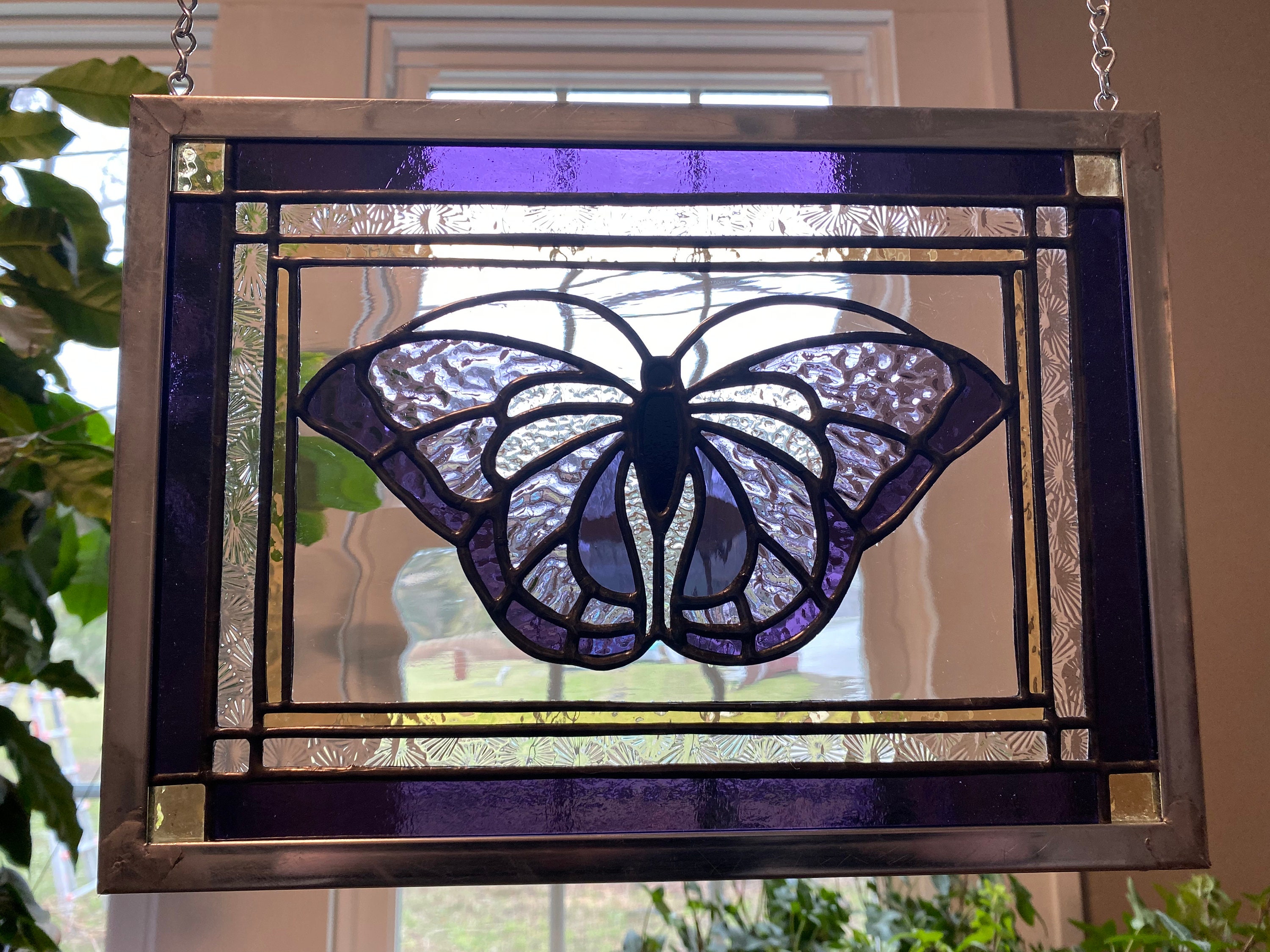 Stained Glass Purple Butterfly Window Panel - Etsy