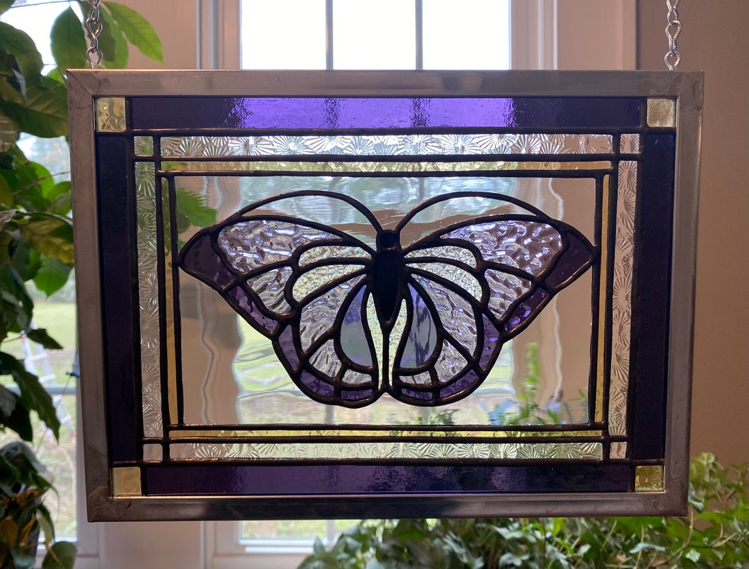 Stained Glass Purple Butterfly Window Panel - Etsy