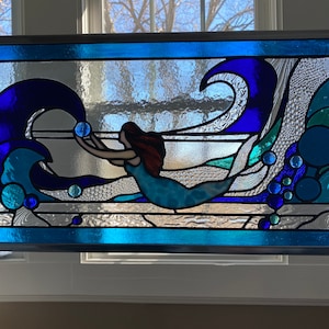 Stained Glass Panel, Handcrafted Mermaid Stained Glass Window Panel ...