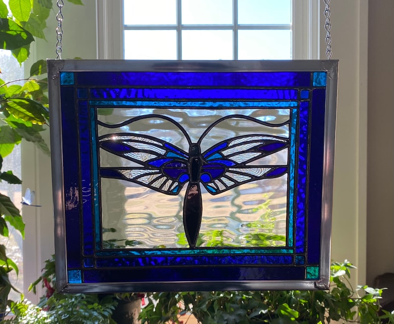 Stained Glass Dragonfly Panel Window Hanging - Etsy