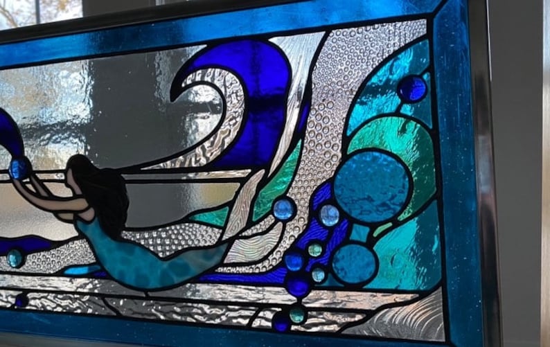 Stained Glass Panel, Handcrafted Mermaid Stained Glass Window Panel ...