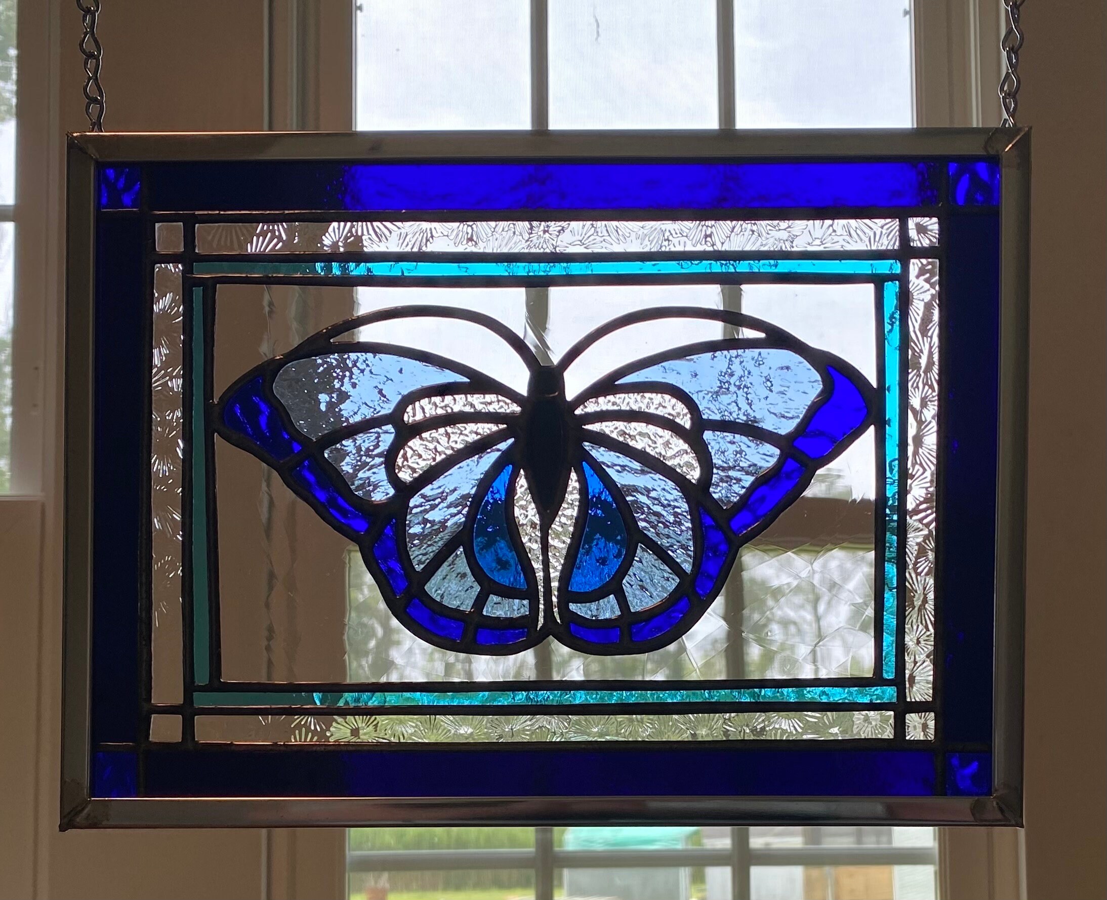 Stained Glass Blue Butterfly Window Panel - Etsy
