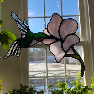 Stained Glass Hummingbird Suncatcher Pink Flower - Etsy