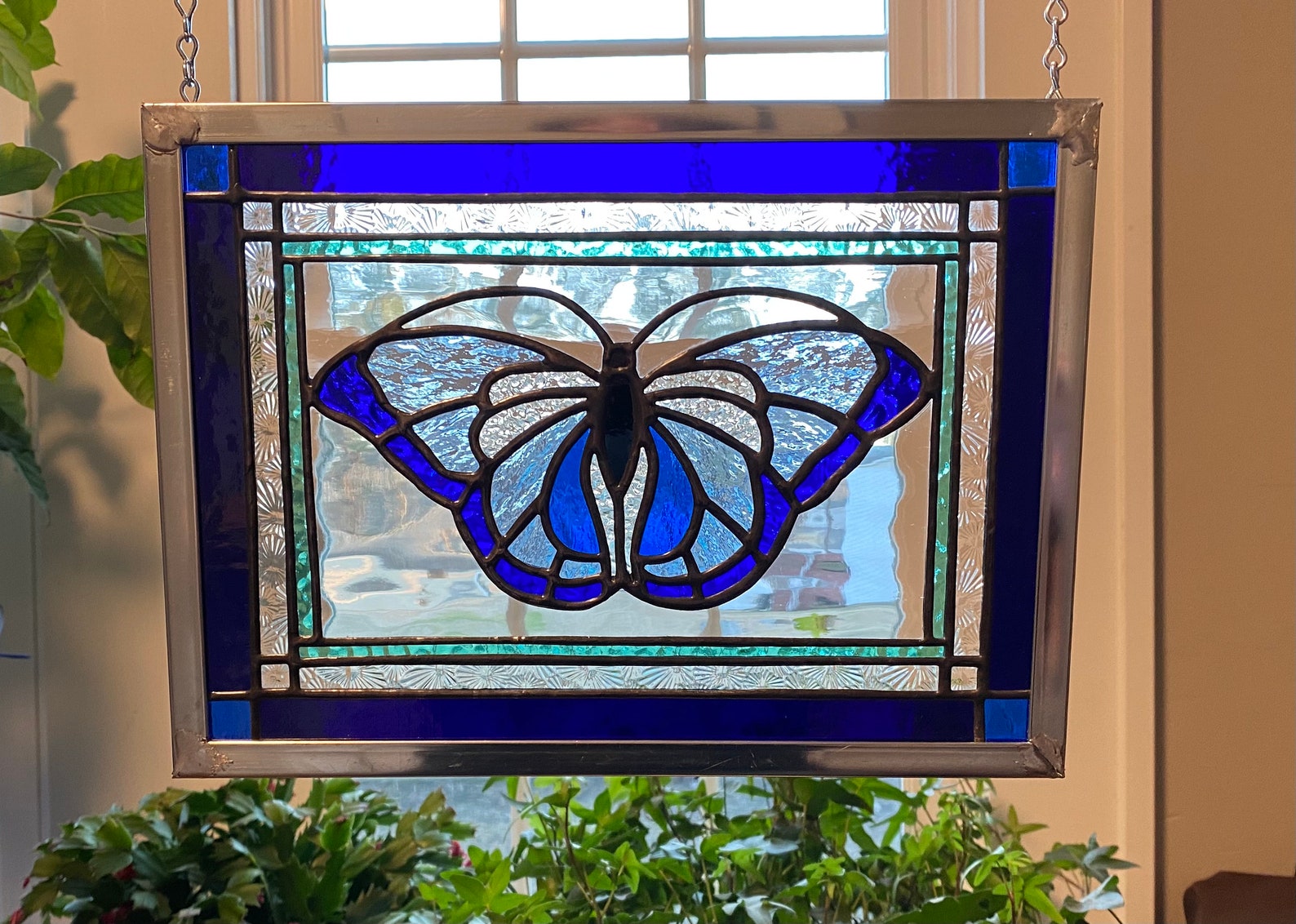 Stained Glass Blue Butterfly Window Panel - Etsy