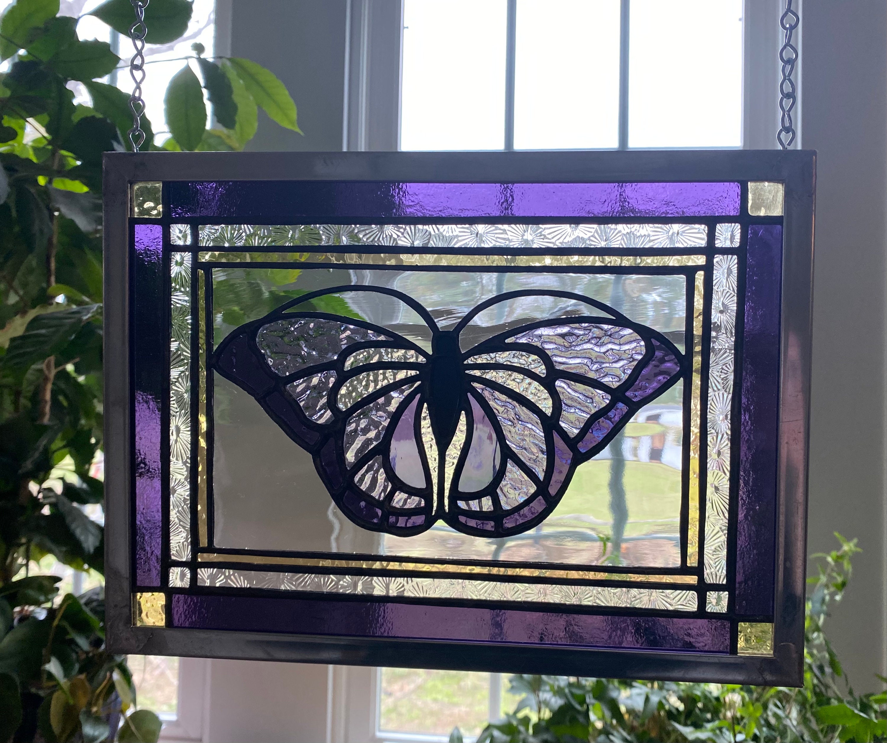 Stained Glass Purple Butterfly Window Panel - Etsy