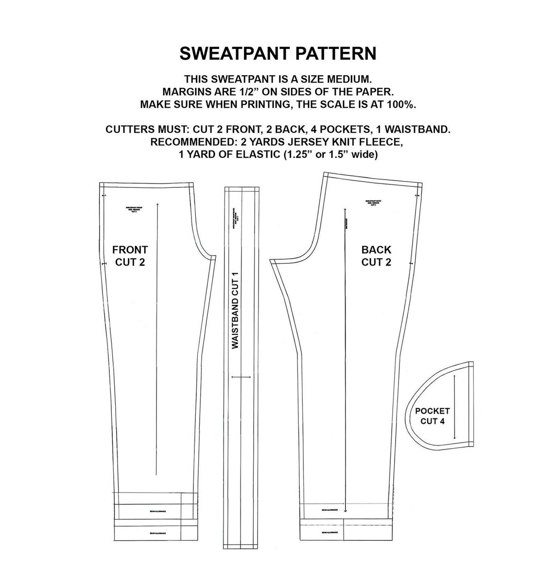 SWEATPANT PATTERN SIZE M - Etsy