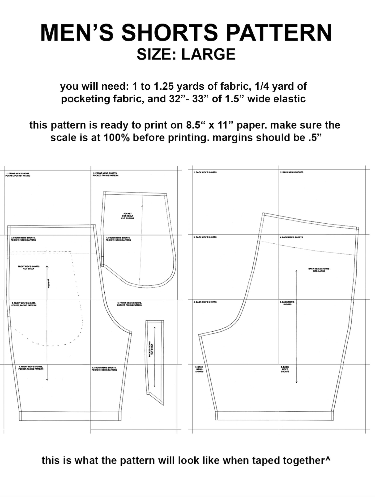 Men's Shorts PDF Pattern Size: Large - Etsy