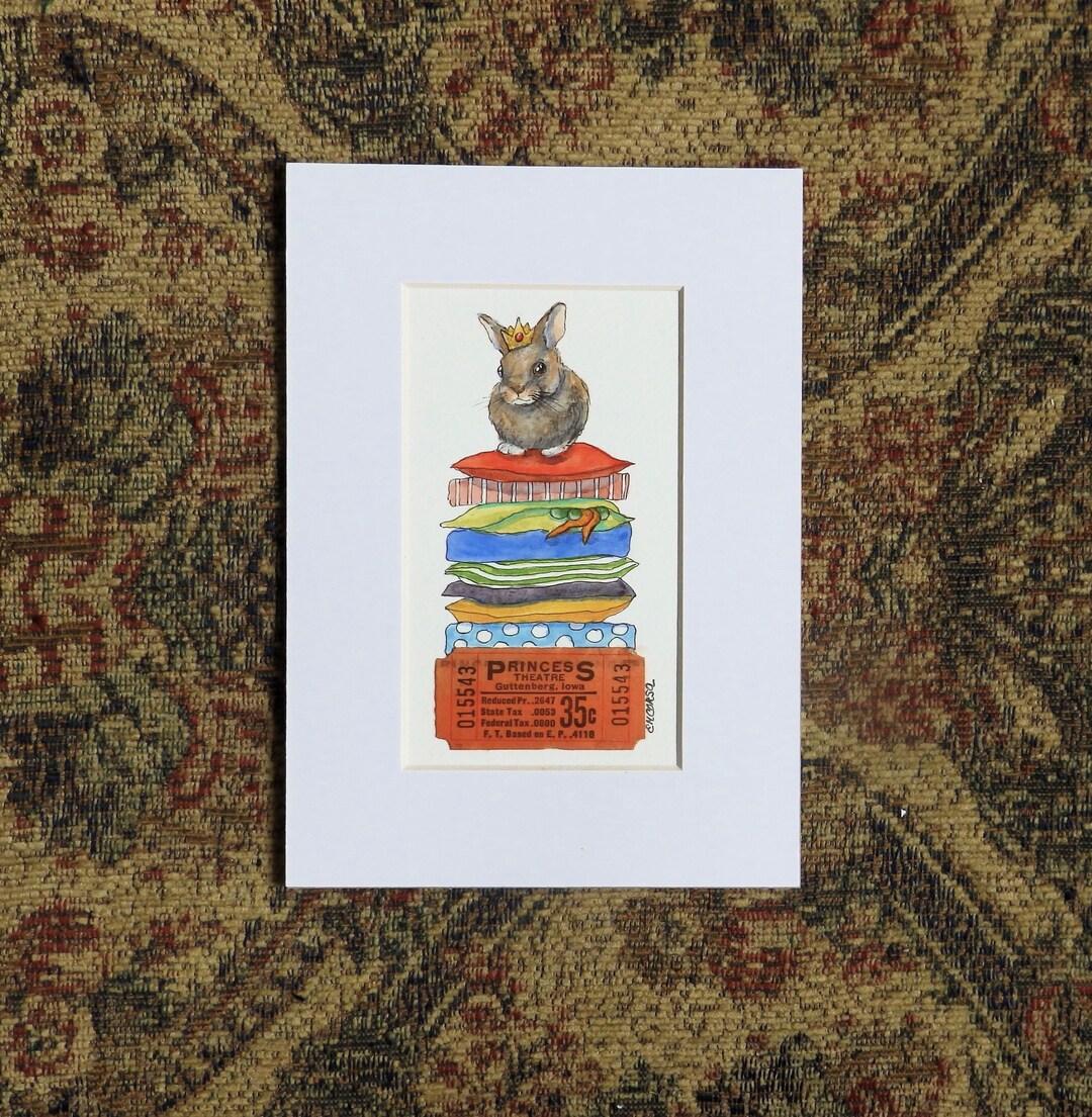 Rabbit, Original Watercolor Painting Featuring a Vintage Ticket ...
