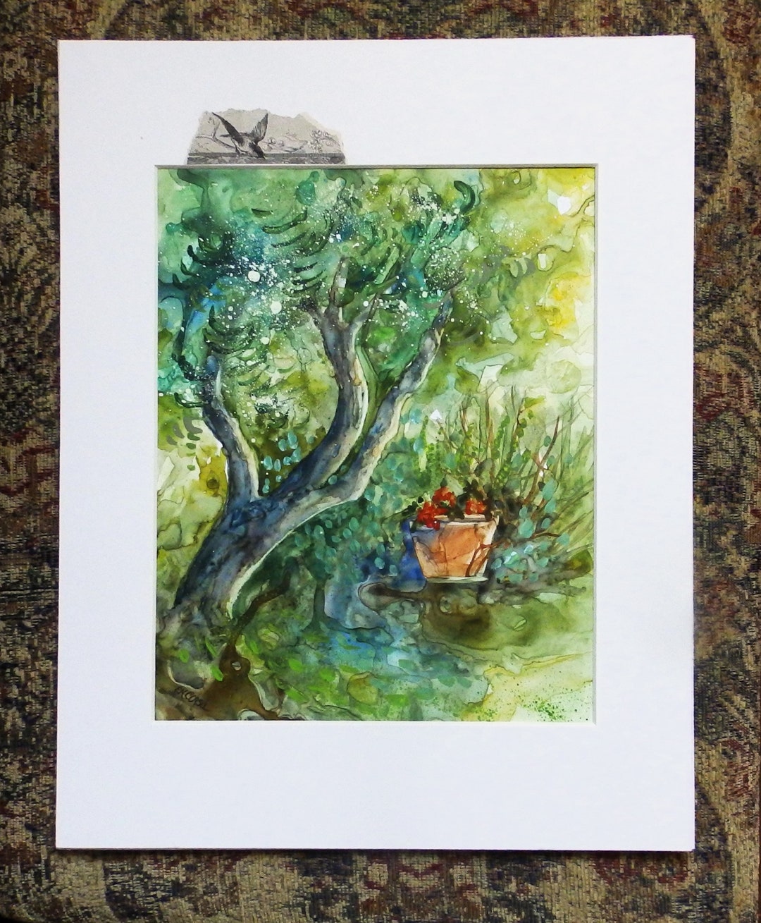 Ligustrum Tree, Original Backyard Painting on Yupo Paper, Antique ...
