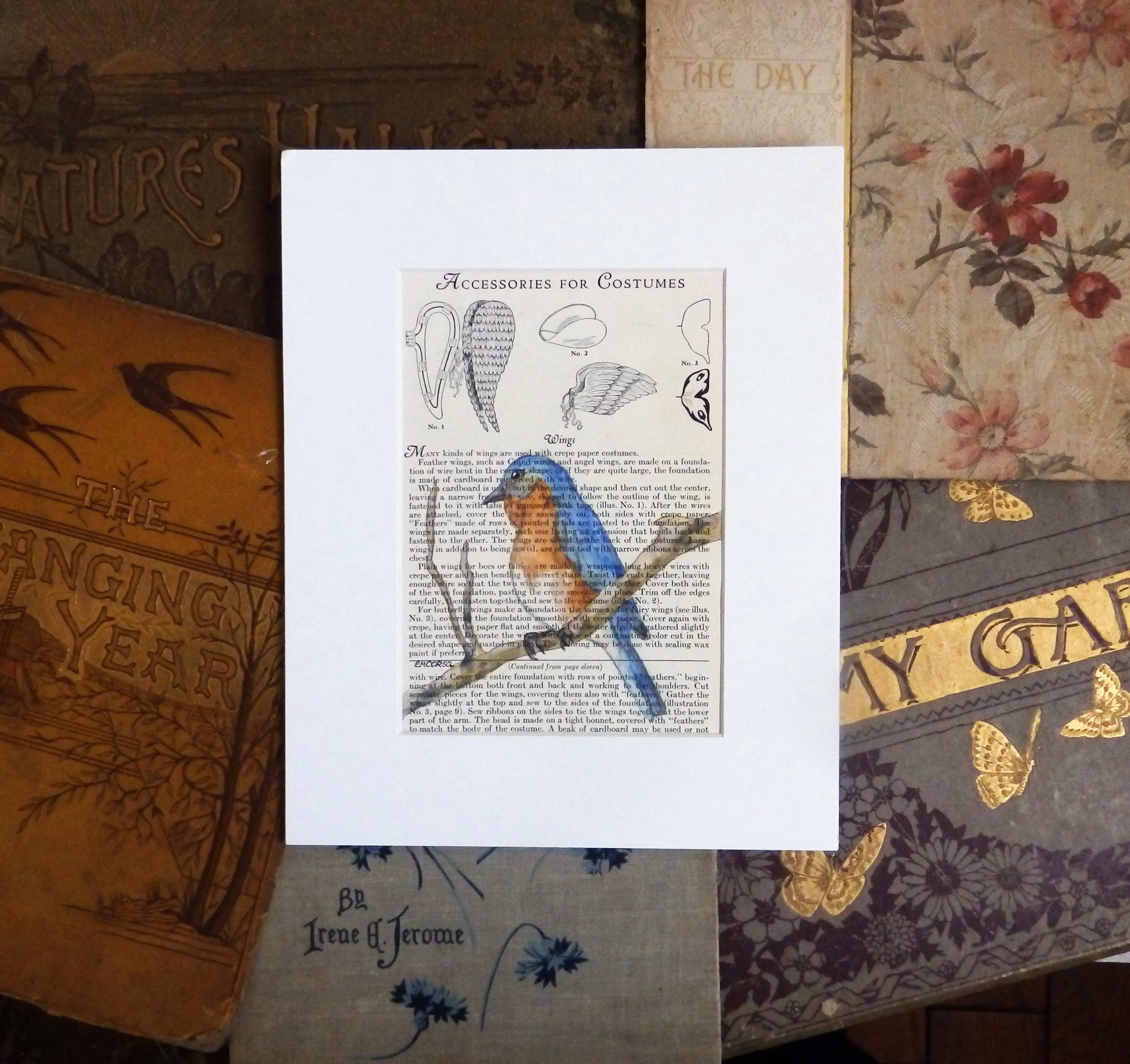 Bluebird, Original Painting on Original Book Page From 1925, Gift for ...