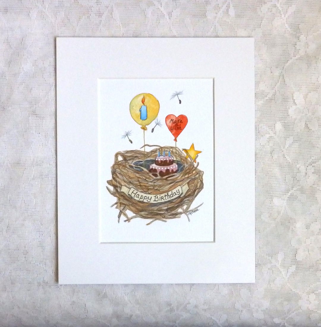 Happy Birthday Nest, Original Painting of a Whimsical Bird Nest - Etsy