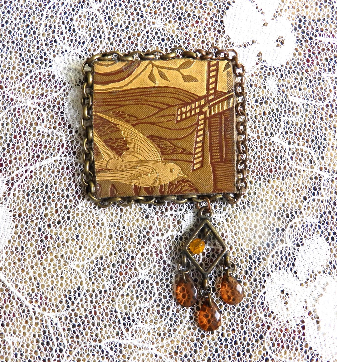 Bird and Windmill Book Cover Pin, Original Antique Book Cover From 1884 ...