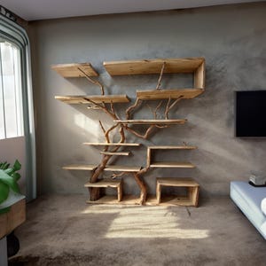 Driftwood Branch Tree Bookshelf Tree Branch Bookshelf Decor Bookcase ...