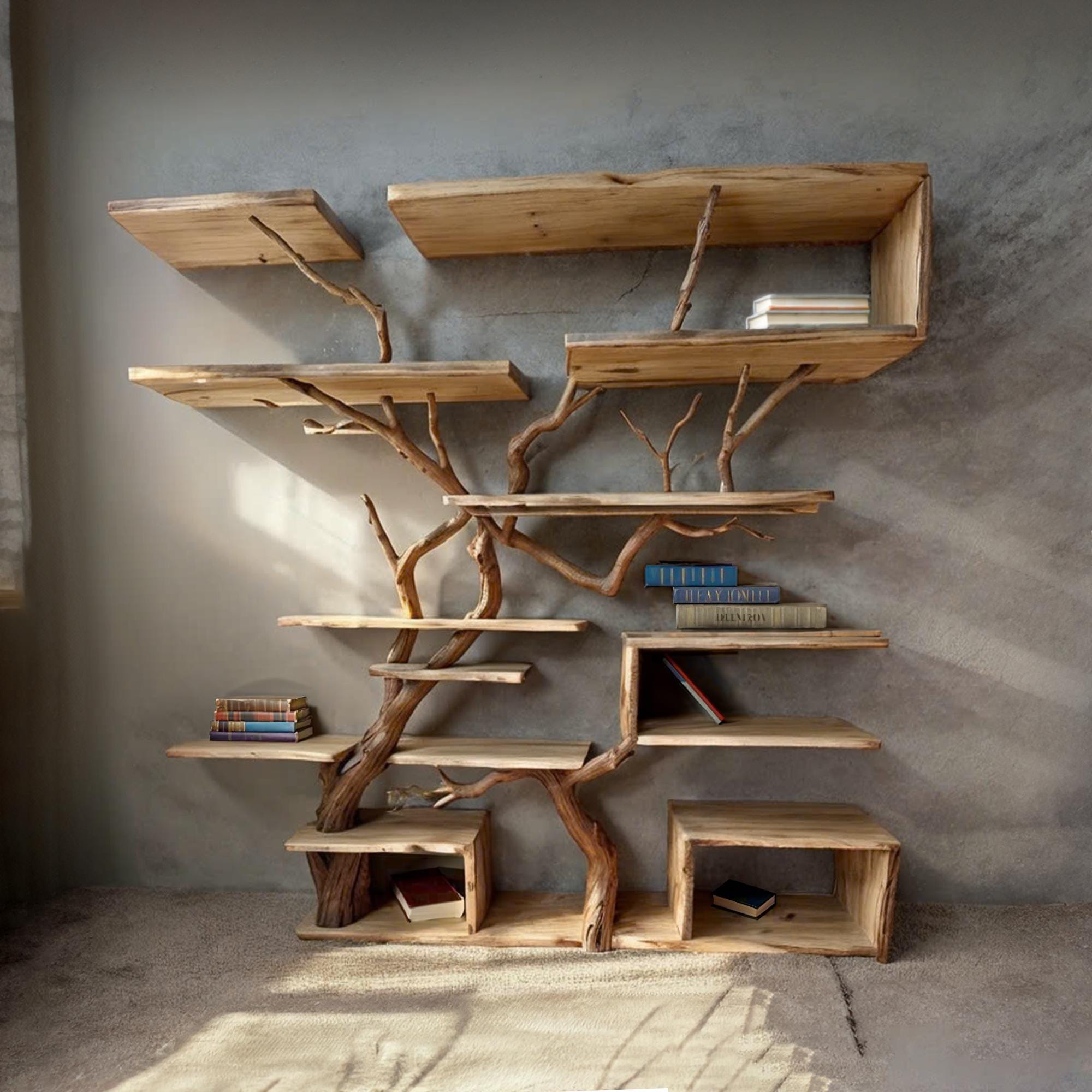 Driftwood Branch Tree Bookshelf Tree Branch Bookshelf Decor Bookcase ...
