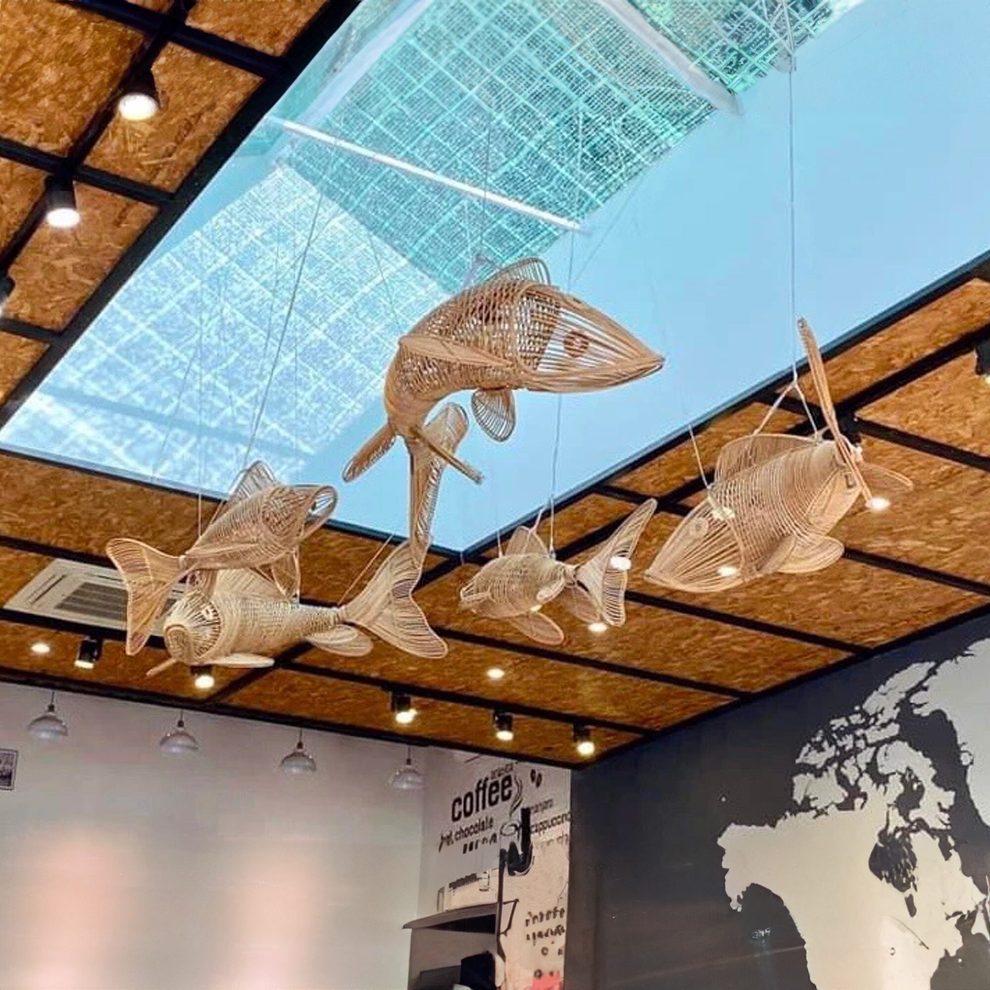 Fish Lamp Rattan Pendant Light Shade Wicker Fish Lighting Carp Hanging ...