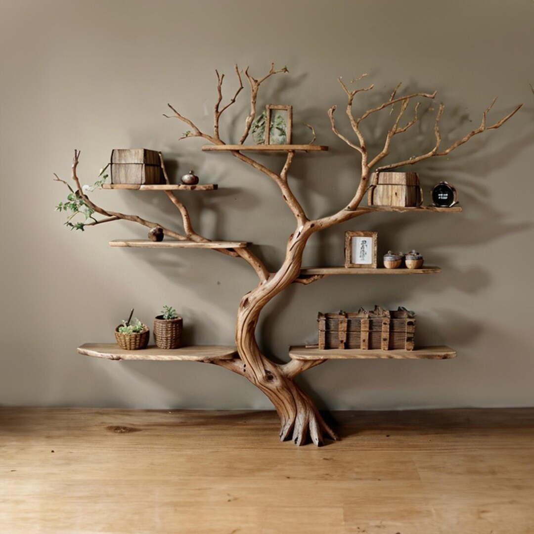 Driftwood Branch Tree Bookshelf Solid Wood Bookcase Wooden Bookshelf ...